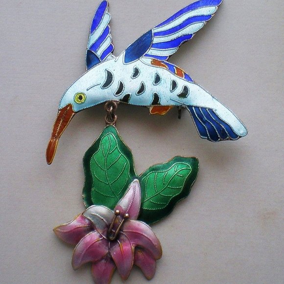 Jewelry | Vintage Sterling Silver Cloisonne Enamel Hummingbird Dangle ...